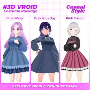 3D Casual Girl Virtual Outfits for Vroid Character 3D Vroid Clothing ...