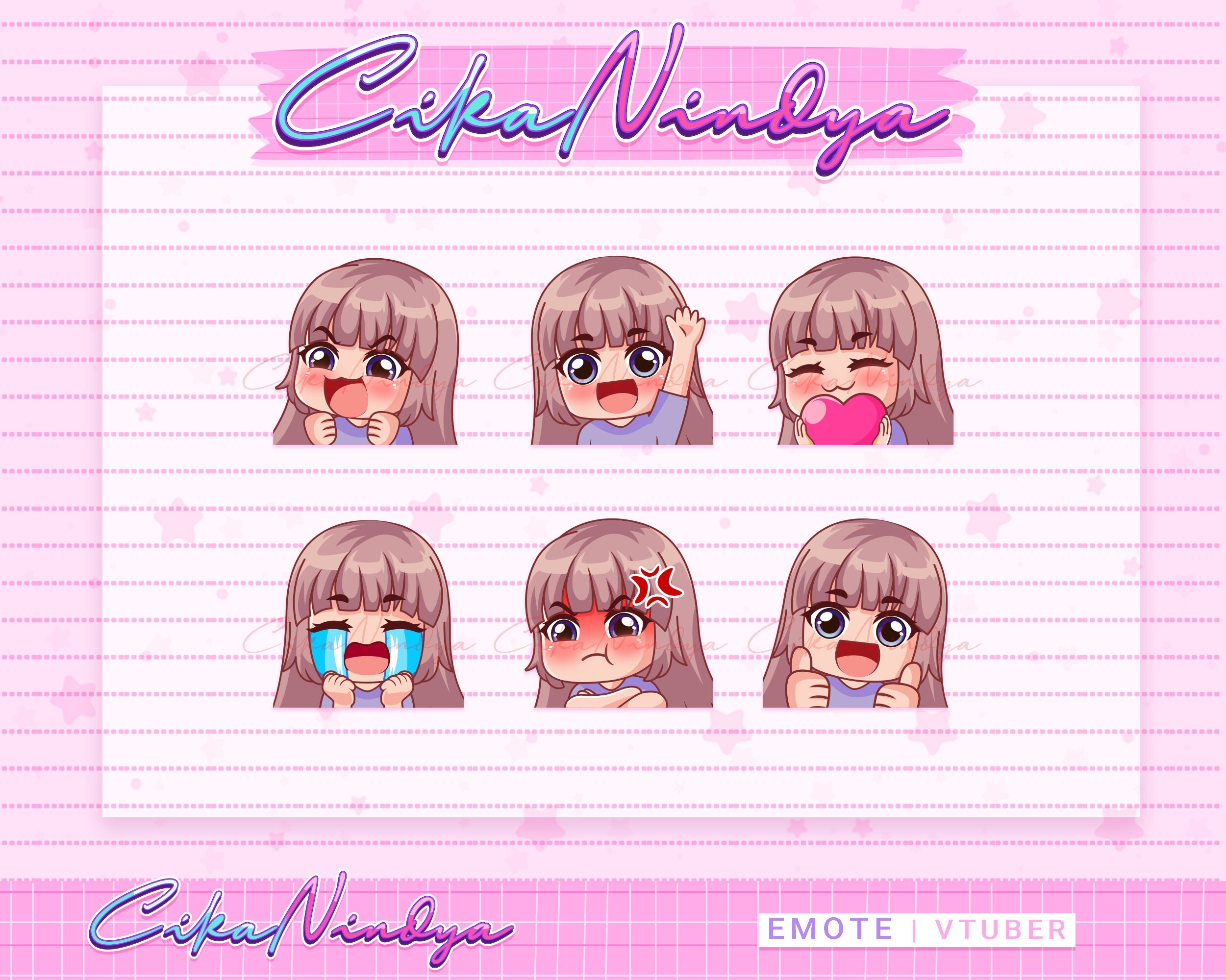 Cute Girls Emotes for Twitch 6 Pose Hi Emote Love Angry - Etsy