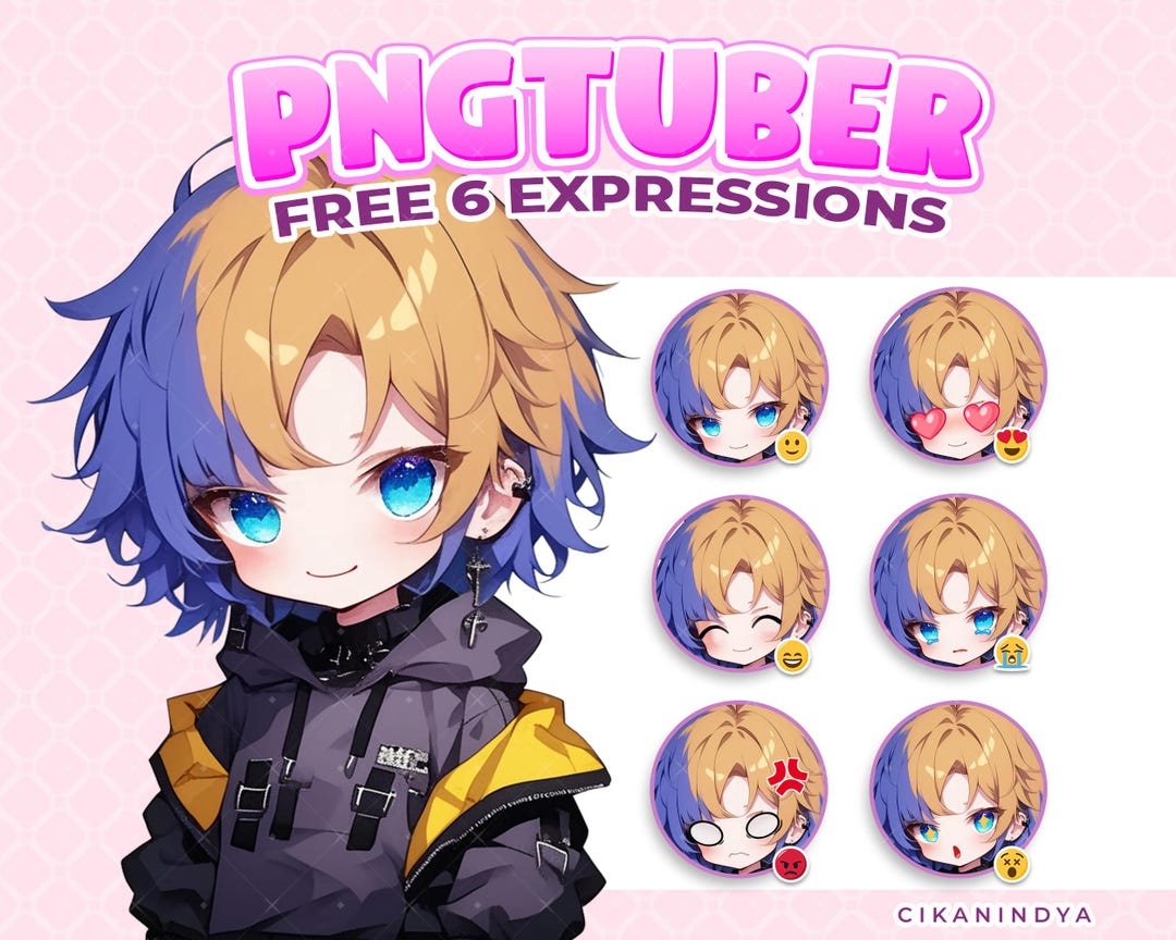 Premade Pngtuber Model – Stylish Boy With Blue & Yellow Hair - Etsy