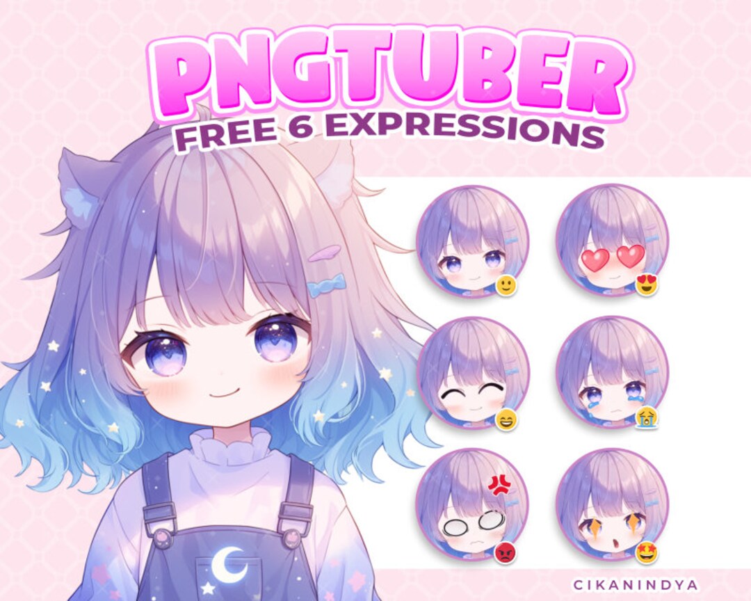 PNG Tuber | Create Your Own Beautiful PNG Tuber Purple Girl With Cat ...