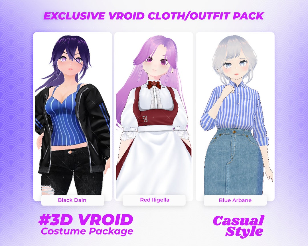 Vroid Casual Outfit Pack: 3-in-1 Digital Apparel (.vroidcustomitem File ...