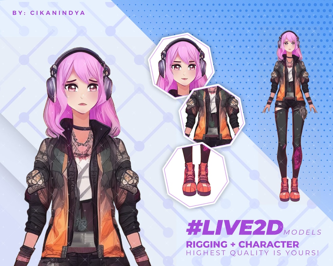 Vtuber Model | Stylish Vtuber Model Purple Hair Girl Wearing Jacket ...