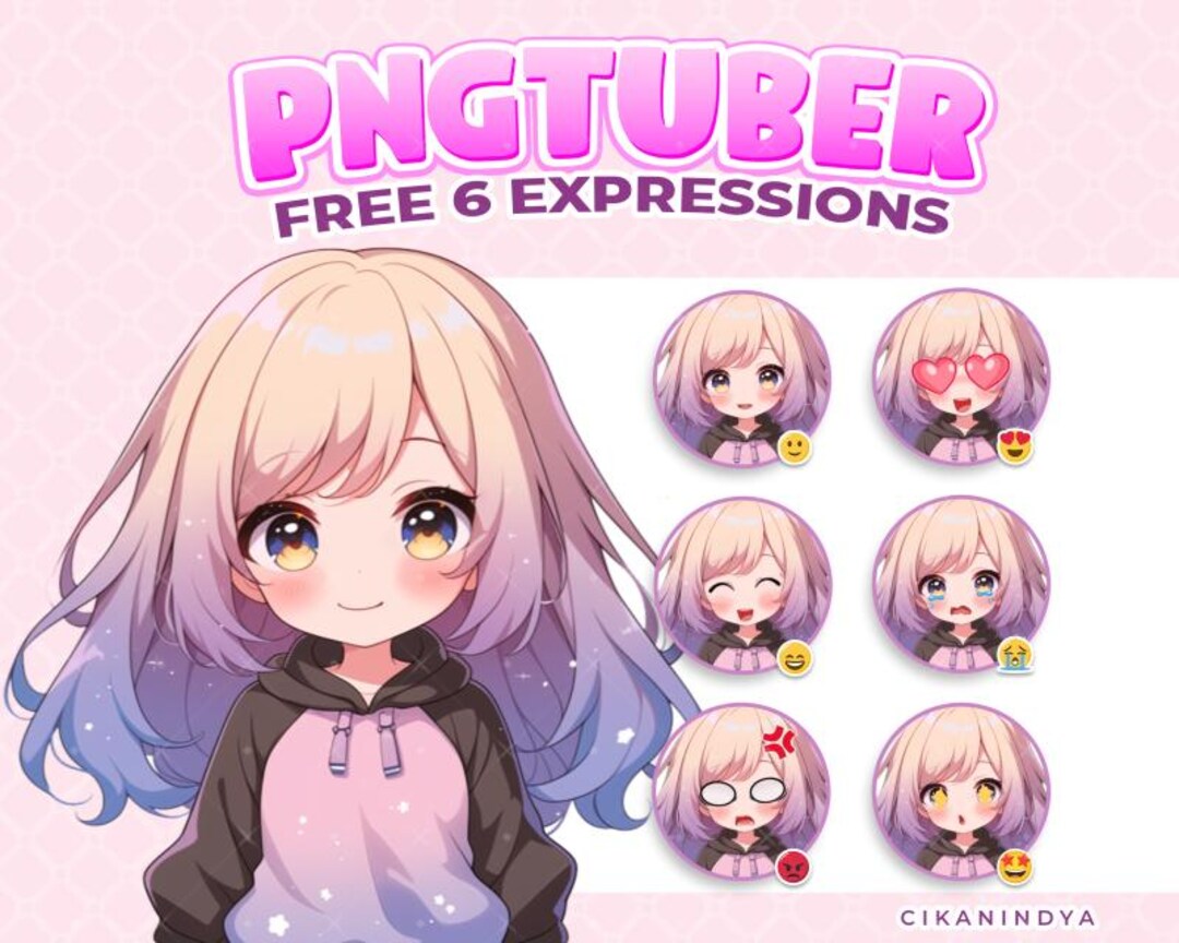 Chibi PNG Tuber Avatar: Blonde Ombre Hair, 6 Expressions - Etsy