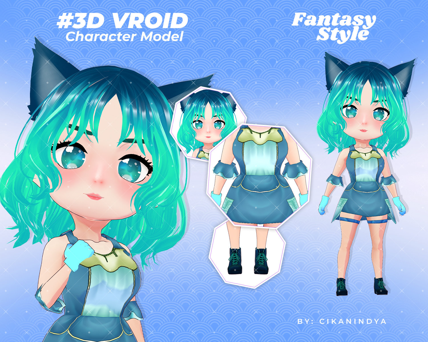Adorable Chibi Girl 3D Vroid Model Midori Noneko for Whimsical Streams ...