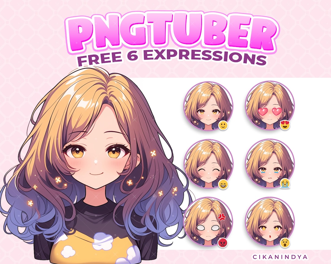 PNG Tuber Beautiful Girl With Long Hair PNG Tuber Character Get 6 Poses ...