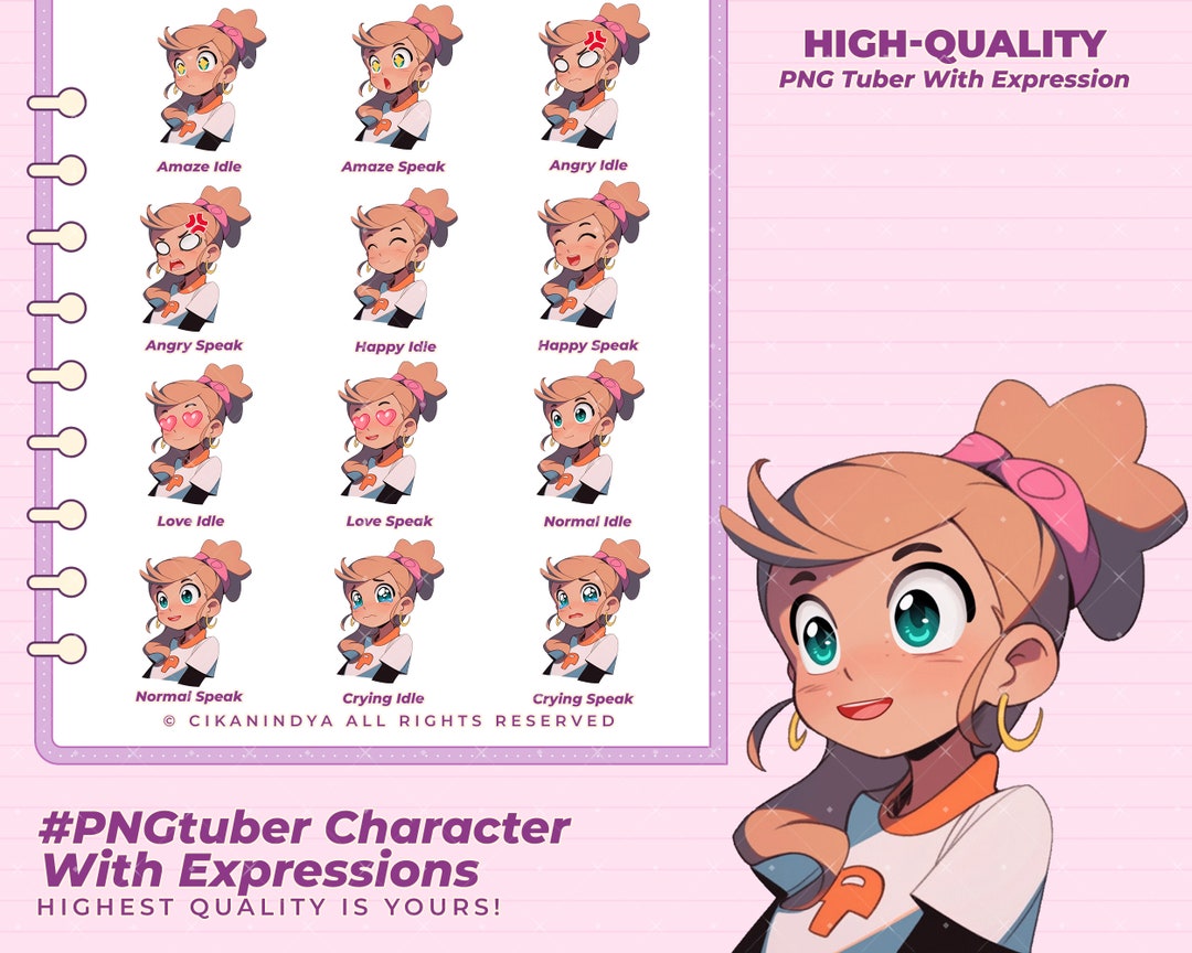 Pngtuber | Dynamic PNG Tuber Characters | 12 Pose Expressions ...