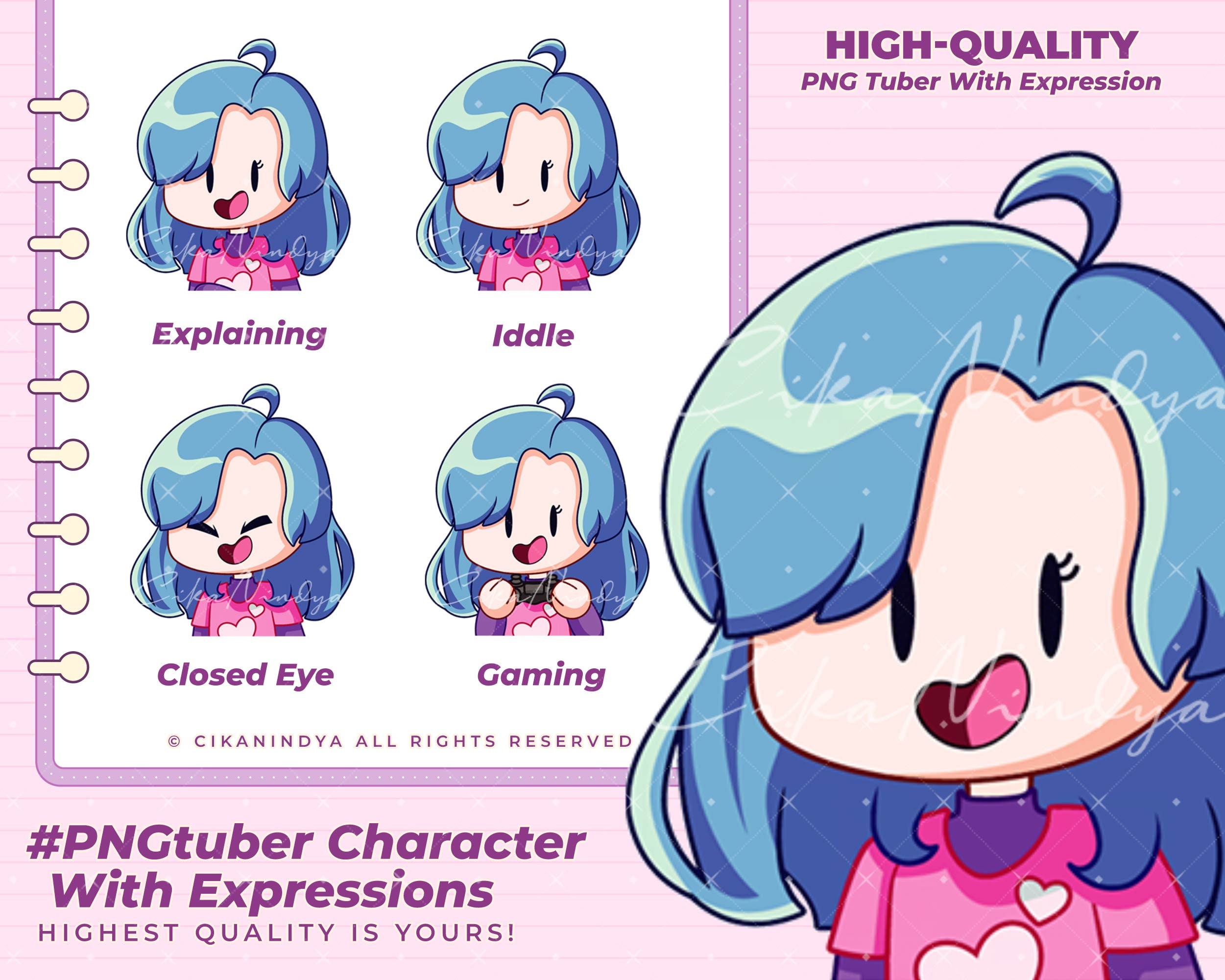 Blue Hair Girl PNG Tuber Avatar for Streamers Pngtuber, Pngtuber Twitch ...