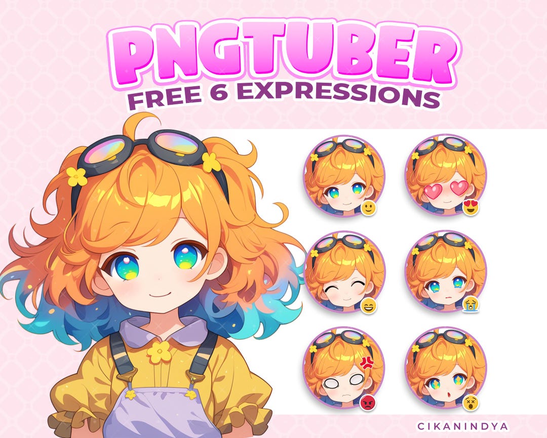 PNG Tuber | Cute Vtuber Girl With Wavy Ombre Hair for Streaming | Get 6 ...