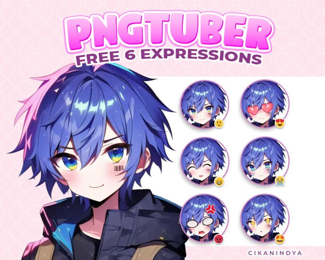 Custom-like Pngtuber Model – Joyful Blue-haired Chibi Character - Etsy