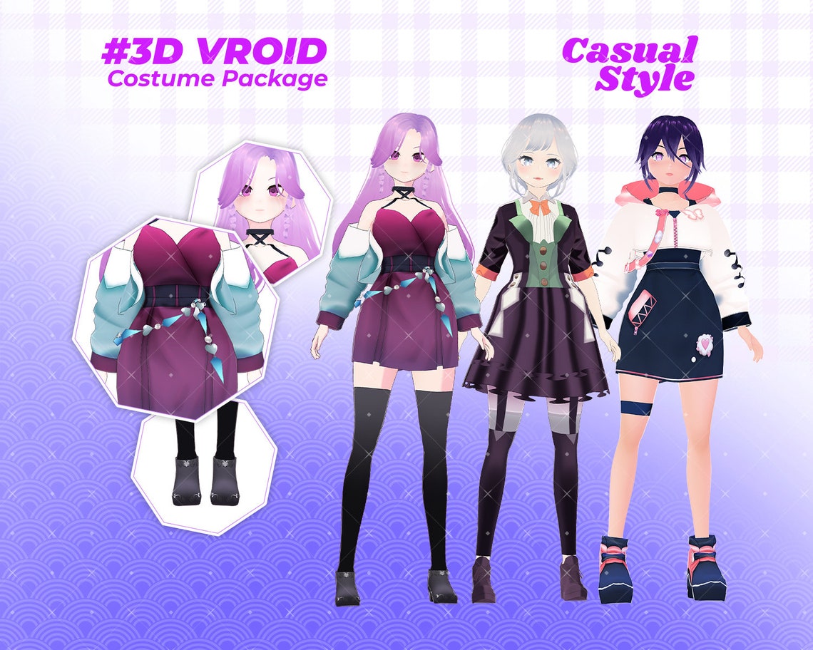 Vroid Outfit Pack: Casual Kawaii Fashion - 3-in-1 (.vroidcustomitem ...