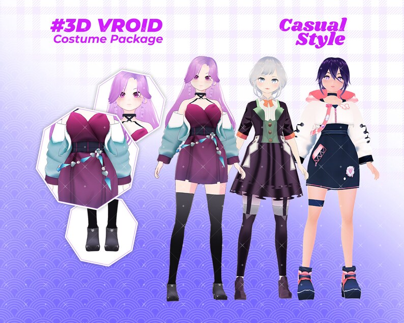 Vroid Outfit Pack: Casual Kawaii Fashion - 3-in-1 (.vroidcustomitem ...