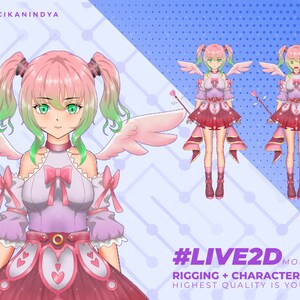 Vtuber Live2d | Vtuber Model Green & Pink Haired Fairy | 7 Expressions ...