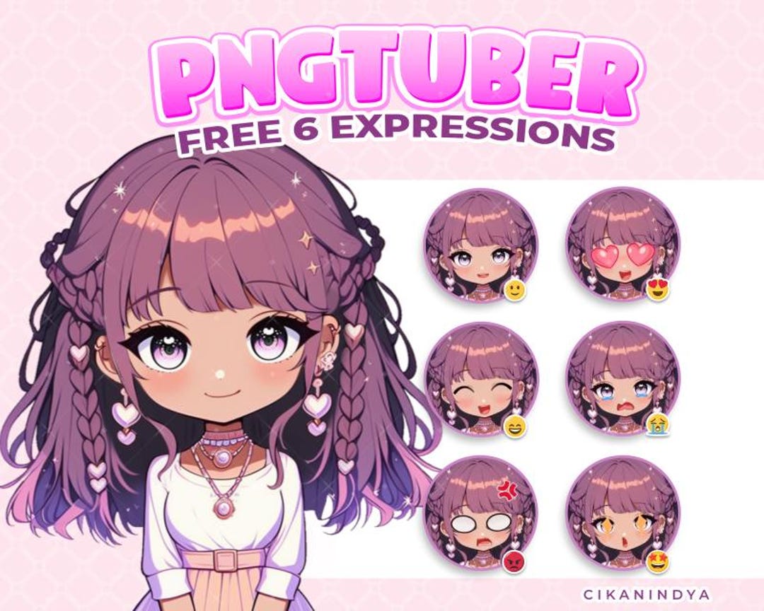 Chibi Girl Pngtuber Avatar: Braided Hair, Heart Accessories, 6 Poses - Etsy