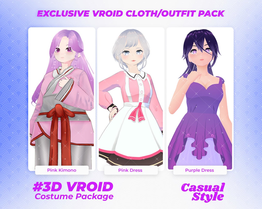 3-in-1 Casual Elegance Outfit for Streamer - Vroid Clothing Pack, Girl ...