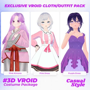 3-in-1 Casual Elegance Outfit for Streamer - Vroid Clothing Pack, Girl ...