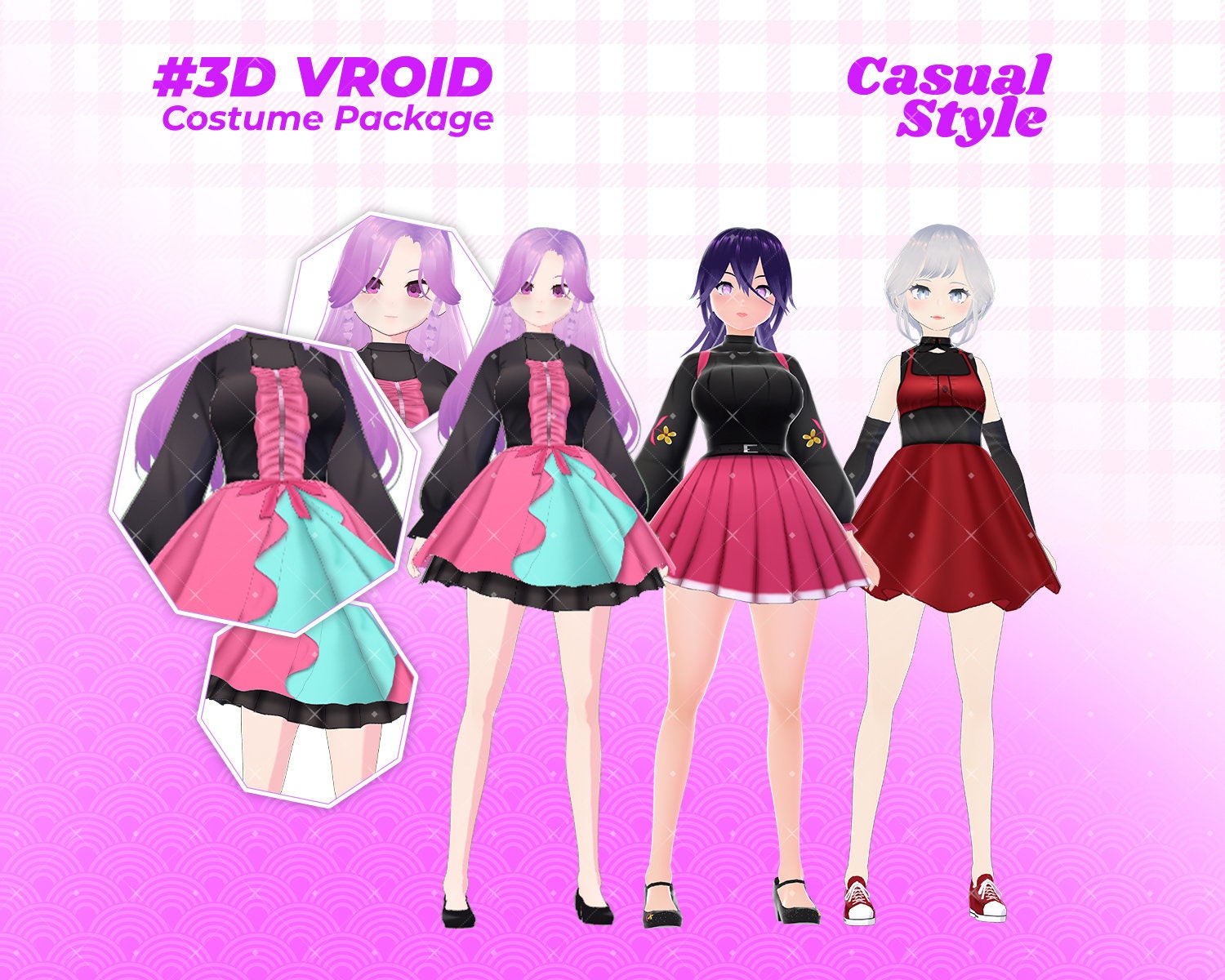 Modern Avatar With 3-in-1 Vroid Girl's Apparel Pack Vroid Clothing Pack ...