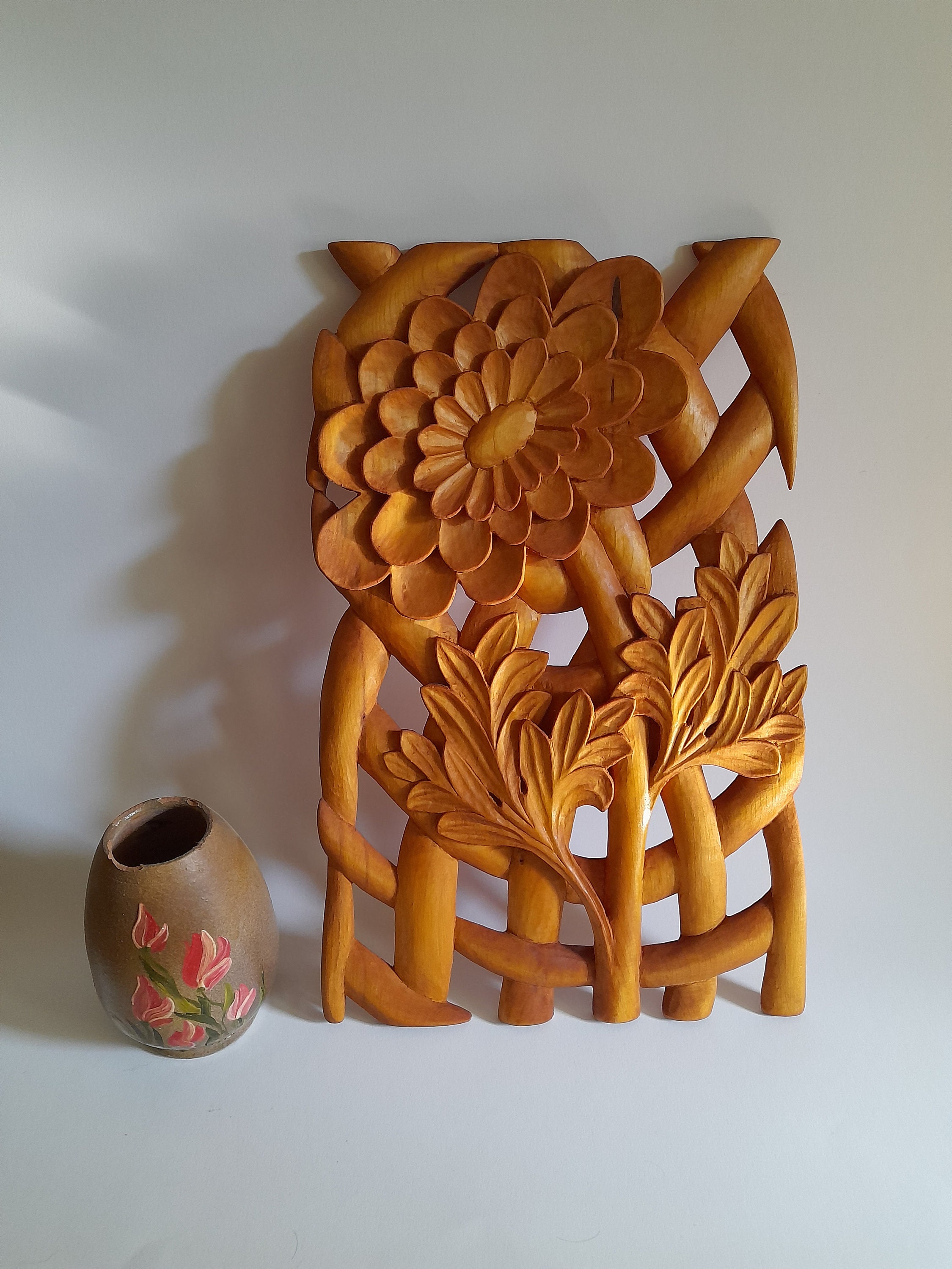 Handmade Wood Carving of a Flower by Luka's Carvings, Wall Decoration ...