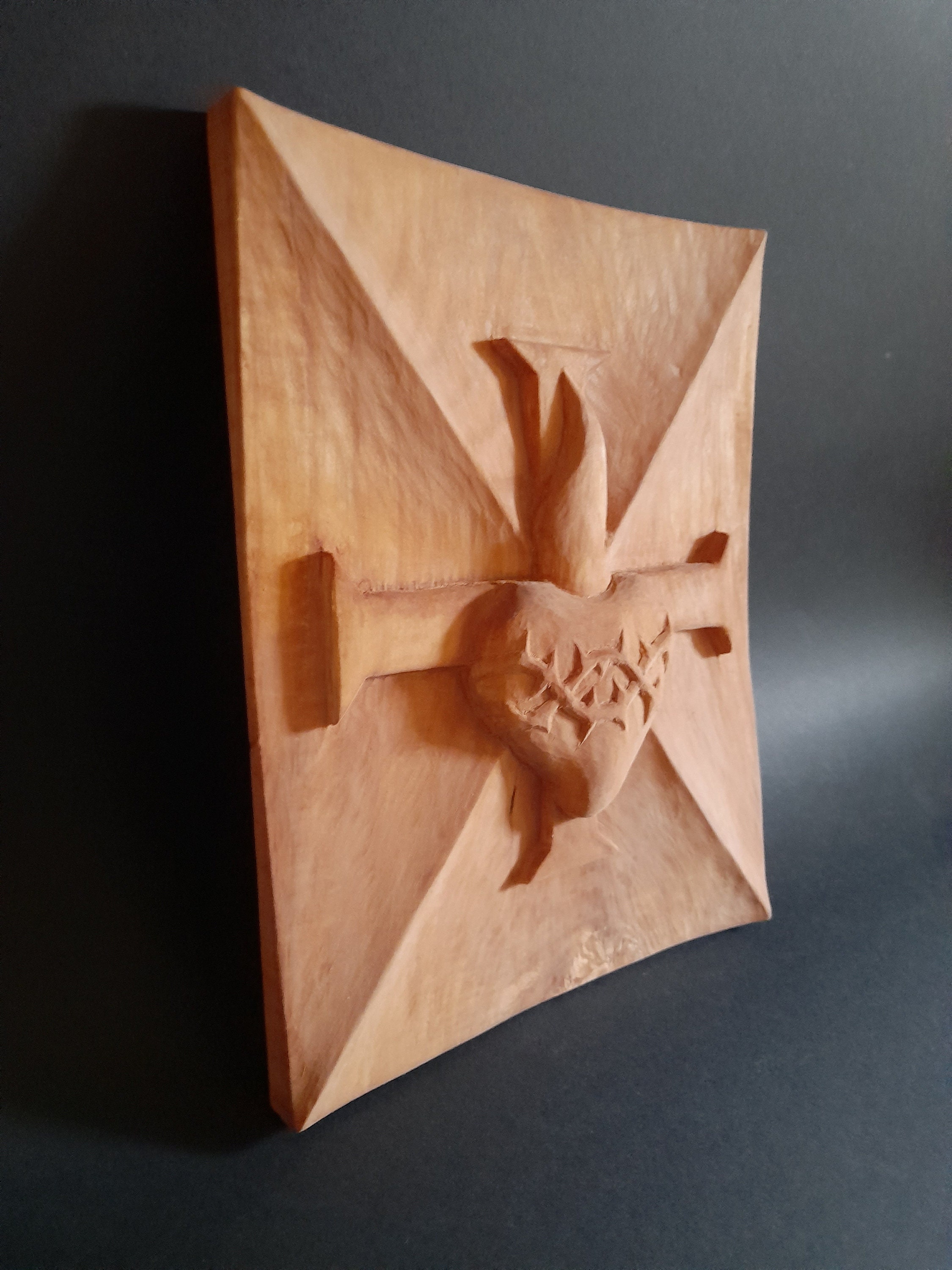 Handmade Wood Carving of a Sacred Heart by Luka's Carvings, Wall ...