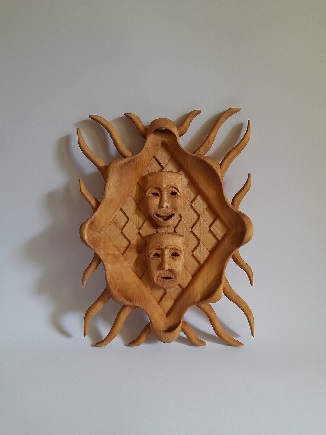 Handmade Wood Carving of Theater Masks by Luka's Carving, Wall ...