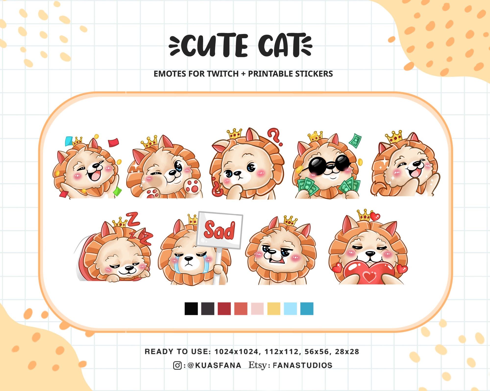 Cute King Lion Emotes for Twitch twitch/discord Printable Stickers ...
