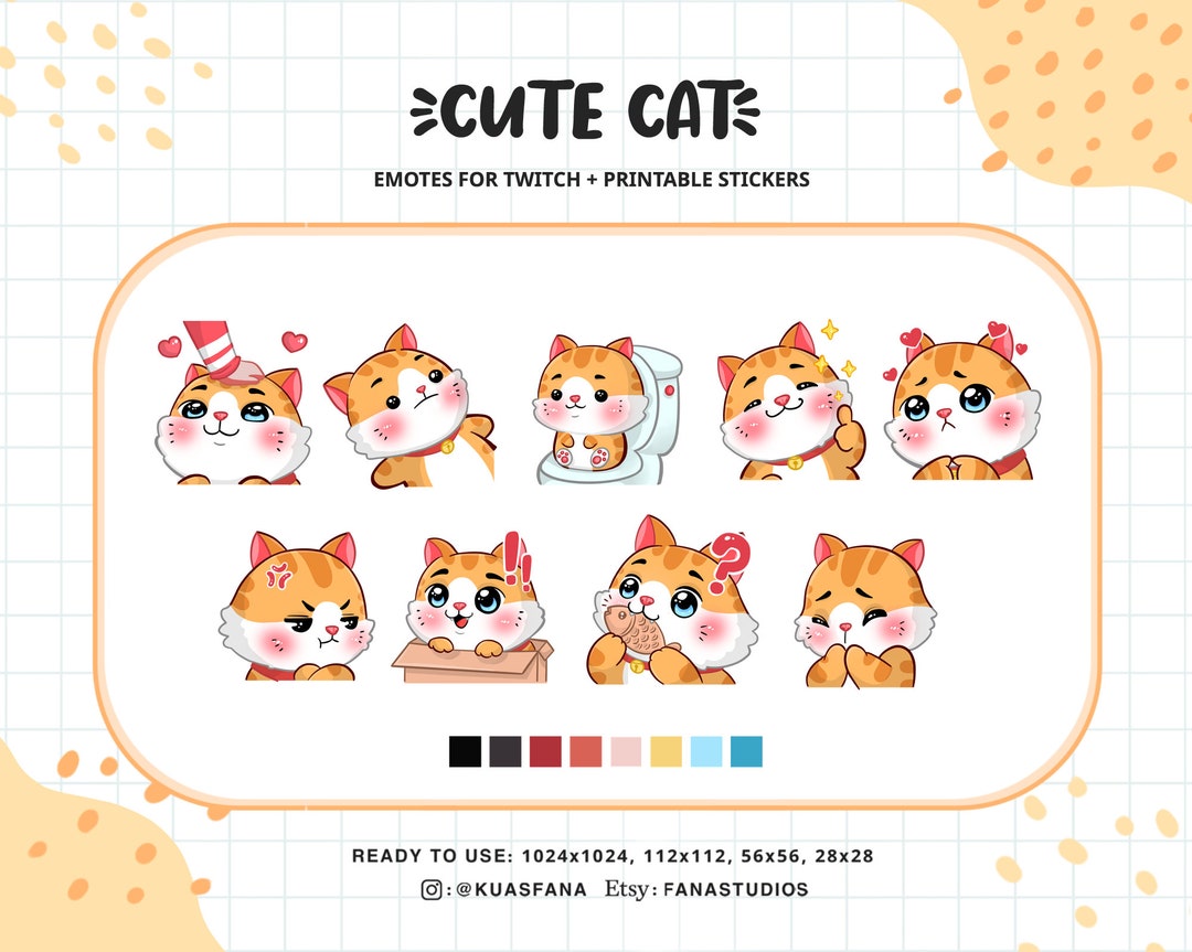 Cute Orange Cat Emotes – Twitch/discord Stickers (digital Download) - Etsy