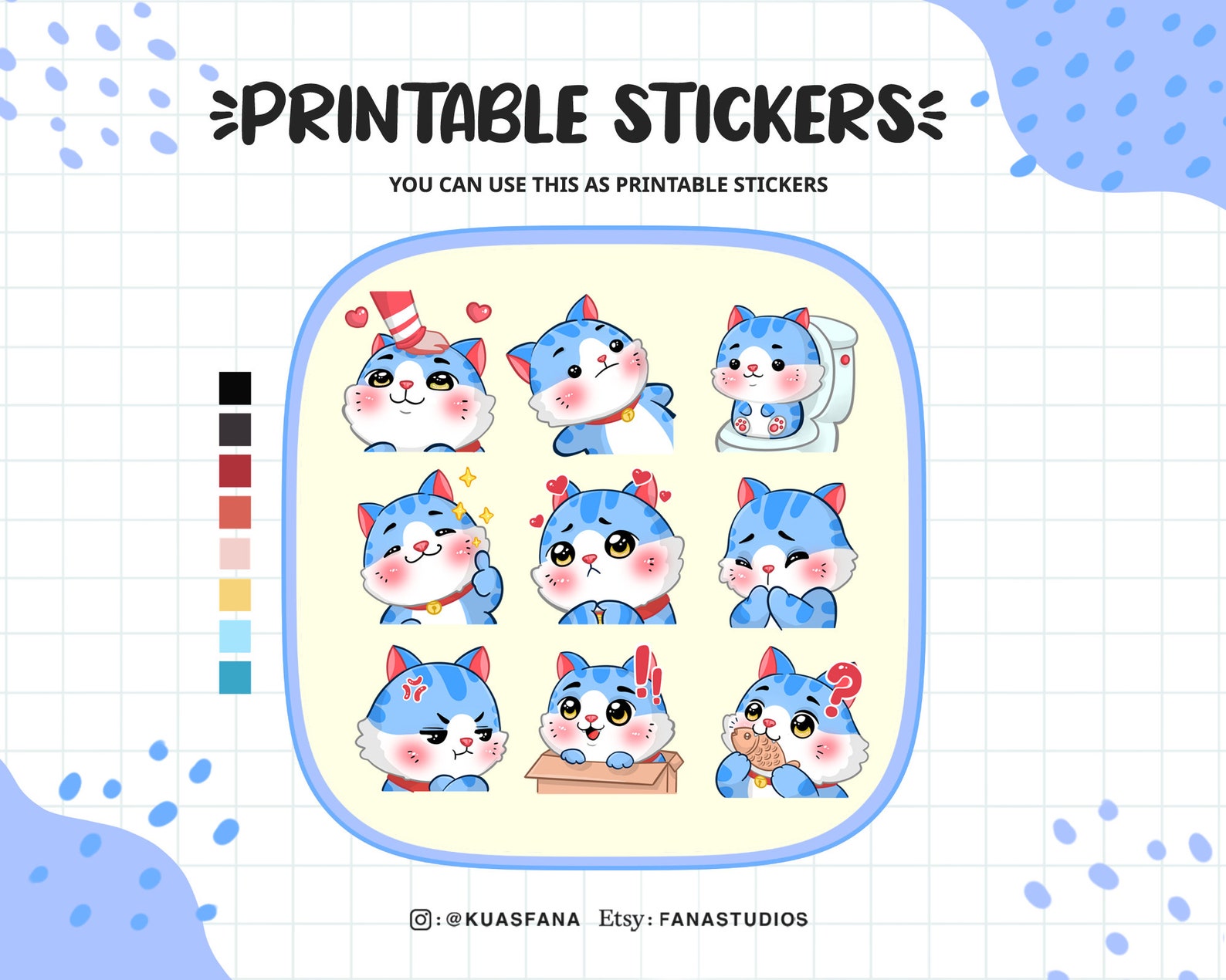 Cute Blue Cat Emotes for Twitch twitch/discord printable Stickers - Etsy