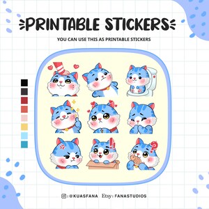Cute Blue Cat - Emotes for Twitch (twitch/discord) -printable Stickers ...