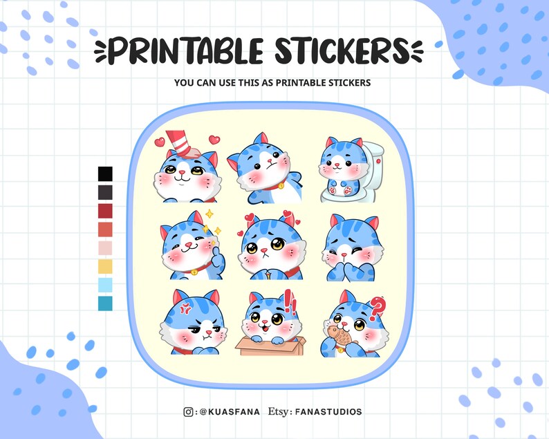 Cute Blue Cat Emotes for Twitch twitch/discord printable - Etsy