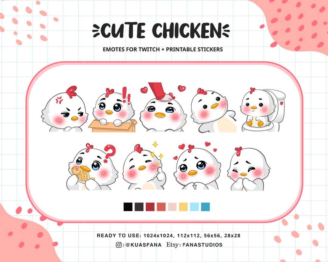 Cute Chicken - Emotes for Twitch (twitch/discord) - Printable Stickers ...