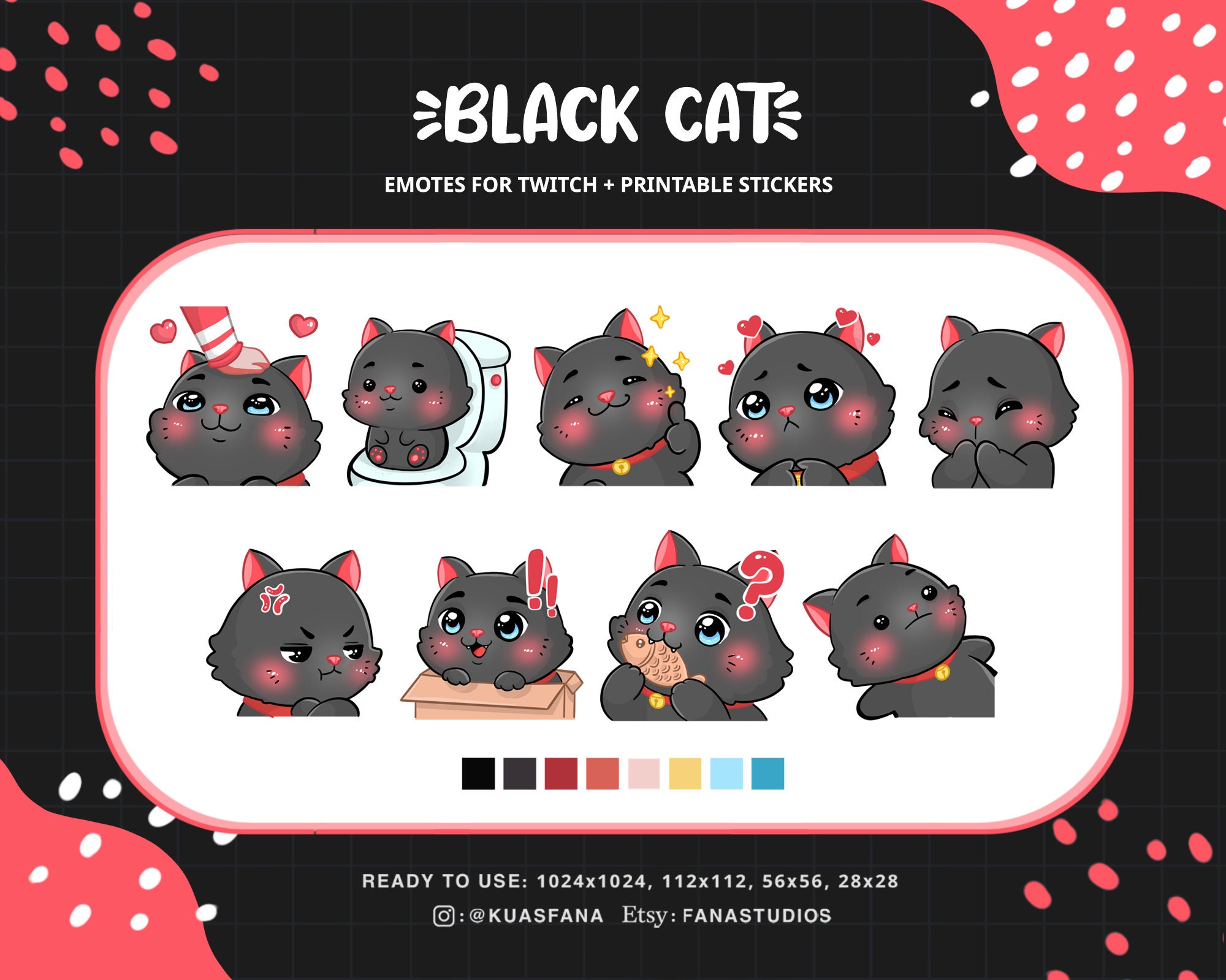 Lindo Gato Negro Emotes para Twitch Twitch/Discord Pegatinas ...