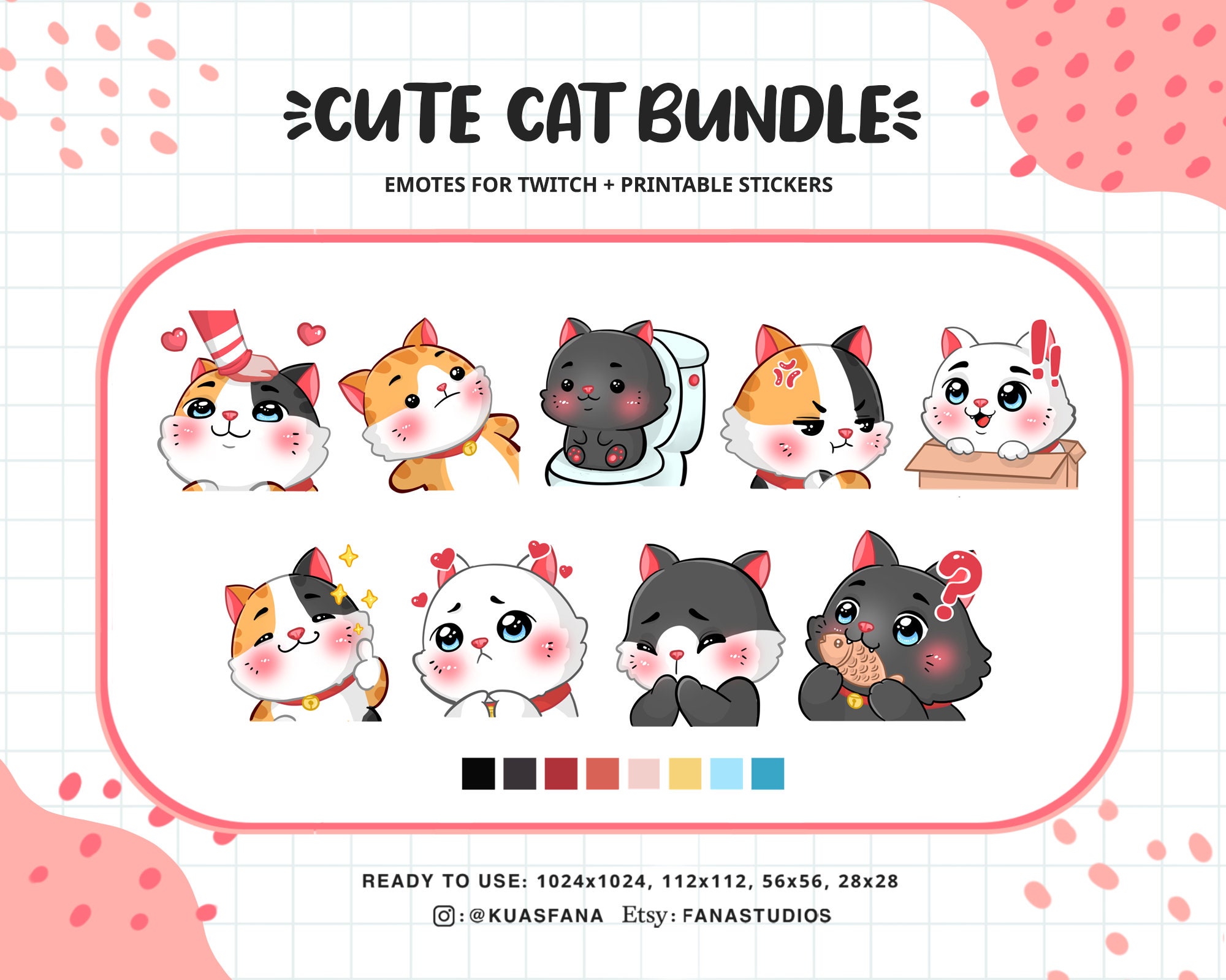 Cute Cat Twitch Emotes Bundle – Printable Stickers (digital Download ...