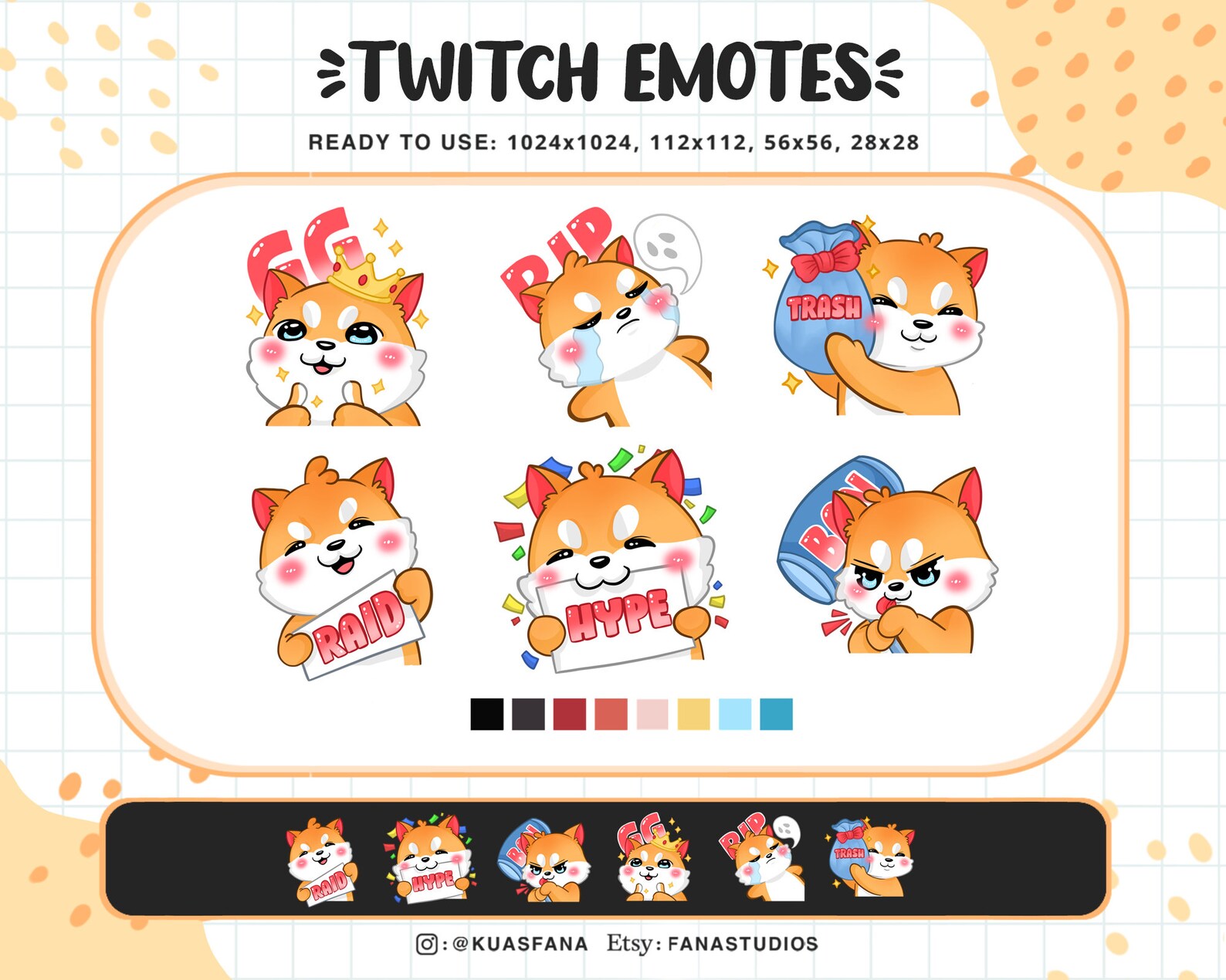 Cute Dog Raid, GG, RIP, Trash, Hype, BAN emotes for Twitch twitch ...