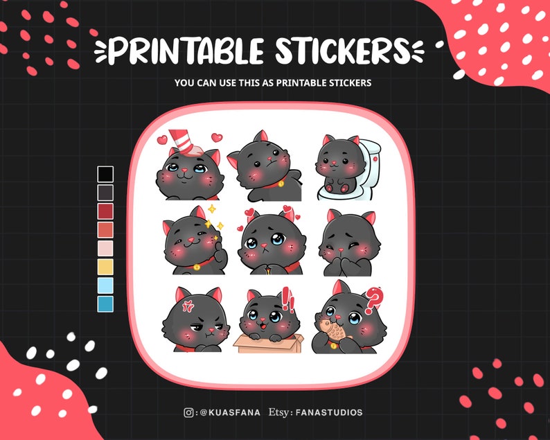 Cute Black Cat Twitch Emotes – Printable Stickers (digital Download) - Etsy
