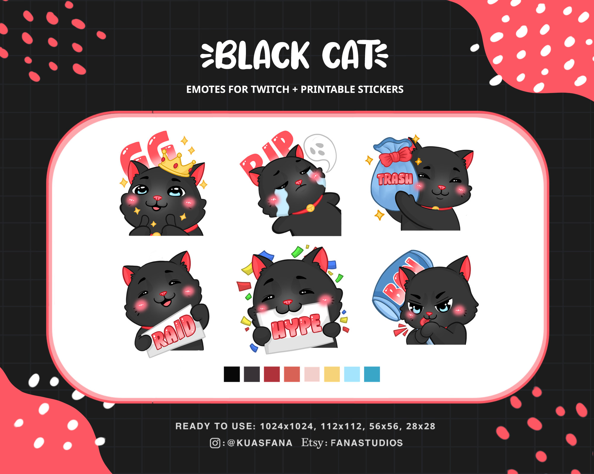 Lindo Gato Negro - Raid, GG, RIP, Trash, Hype, BAN - Emotes para Twitch ...