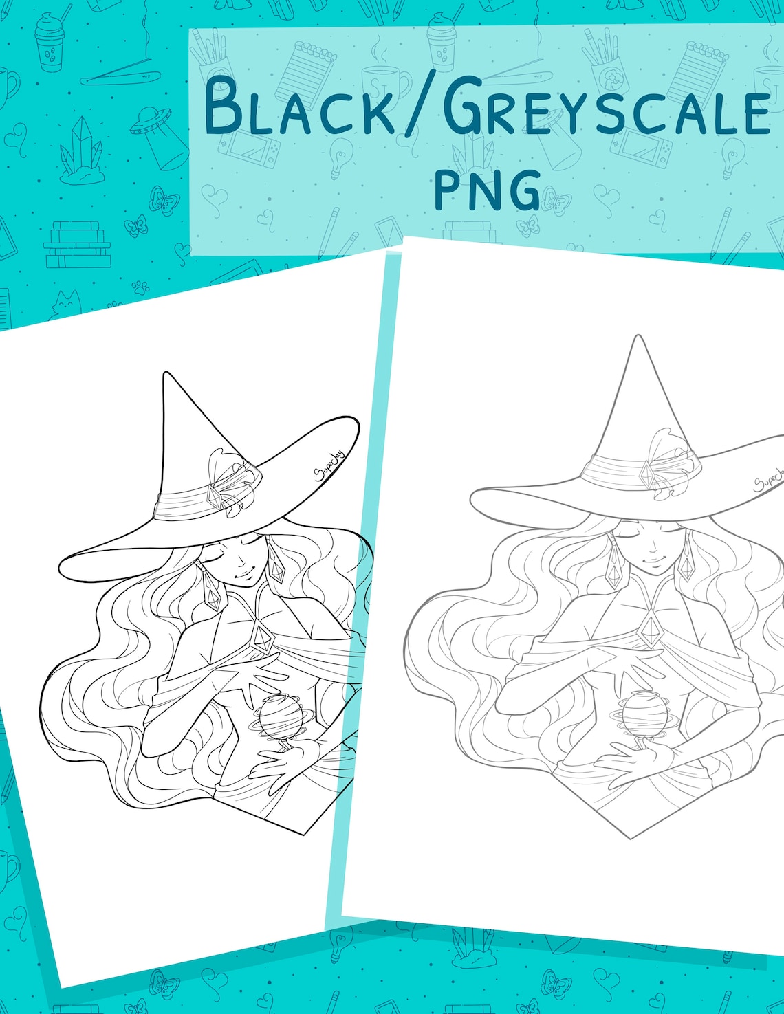 Cute Magical Witch Girl Printable Coloring Page for Teens Adults Kids ...