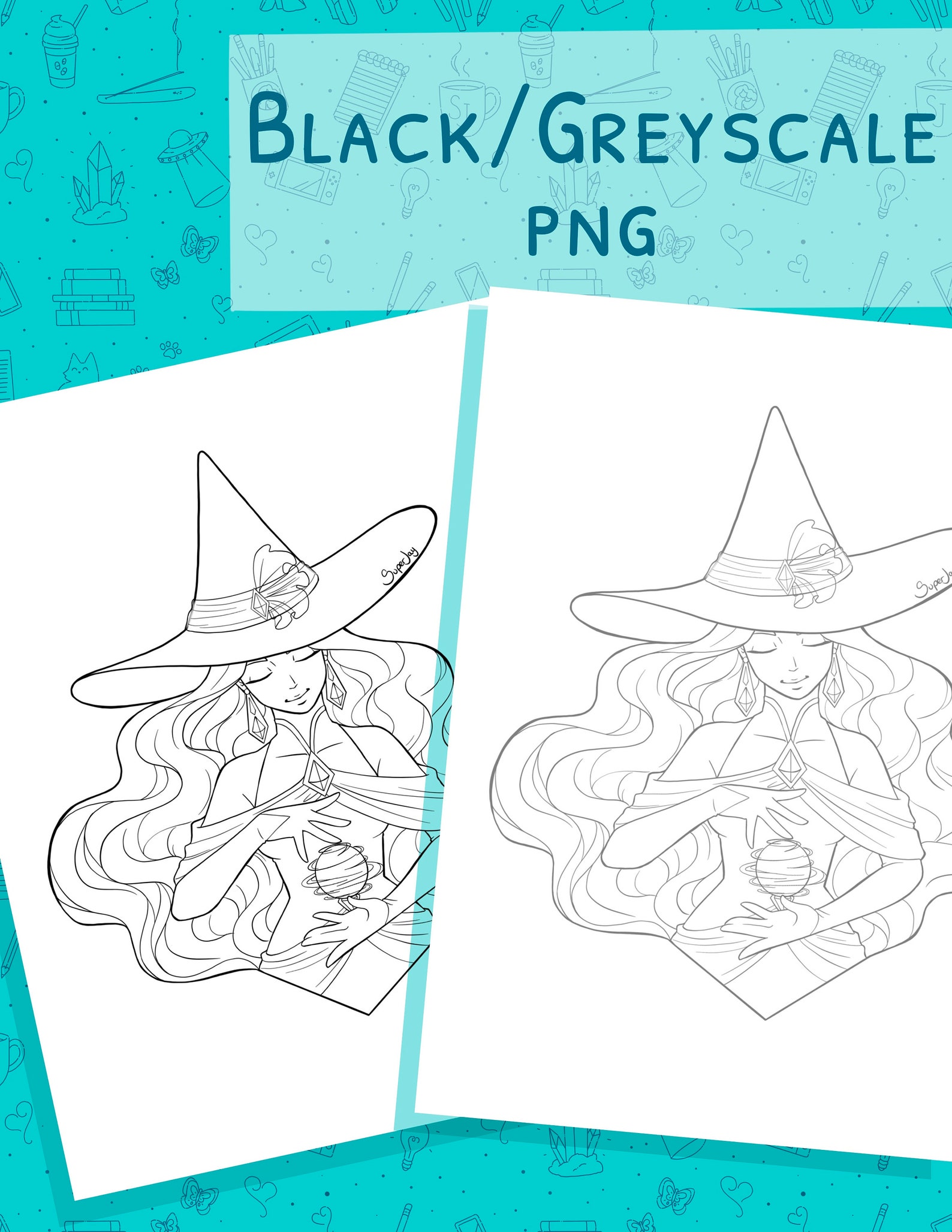 Cute Magical Witch Girl Printable Coloring Page for Teens Adults Kids ...