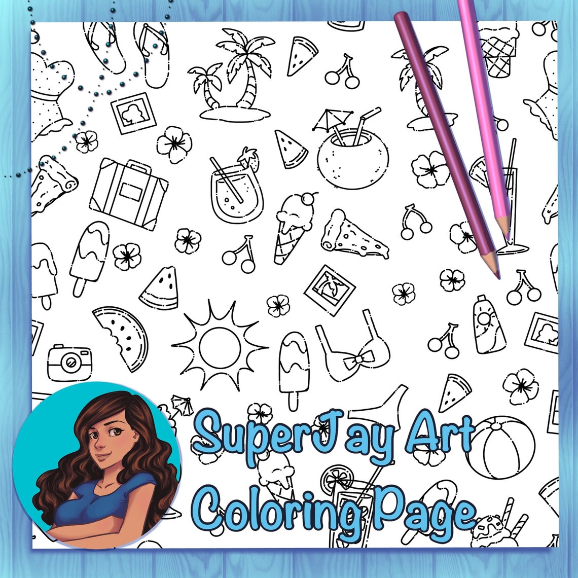 Summer Doodles Digital Coloring Page | Instant Download - Etsy