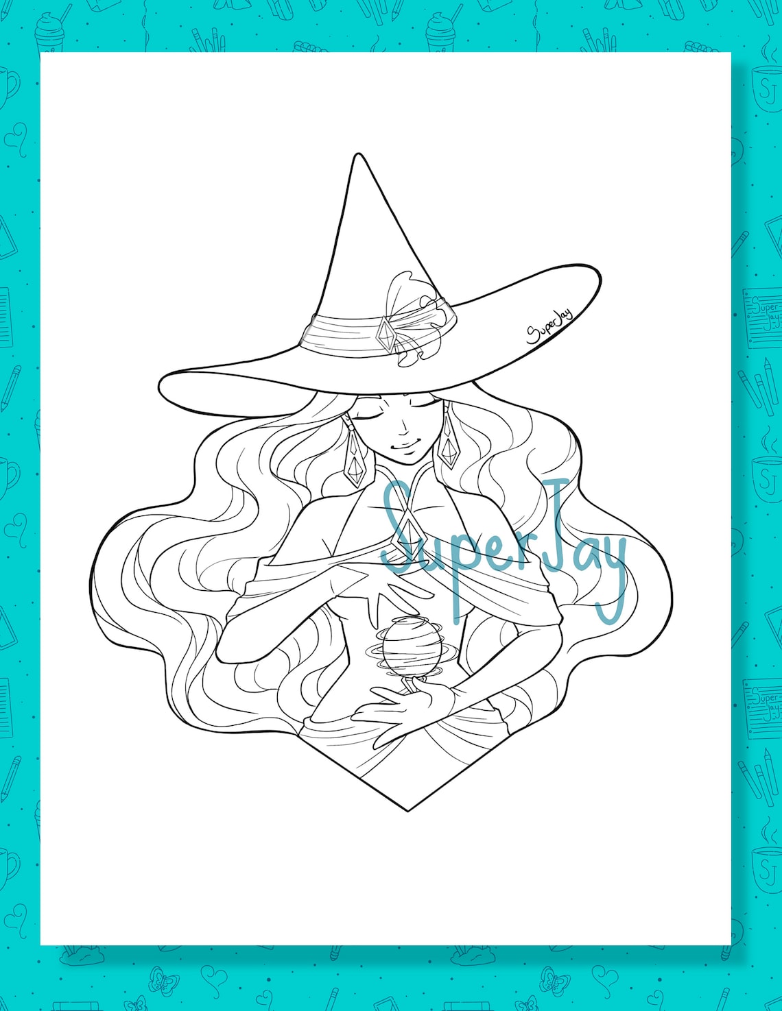 Cute Magical Witch Girl Printable Coloring Page for Teens Adults Kids ...