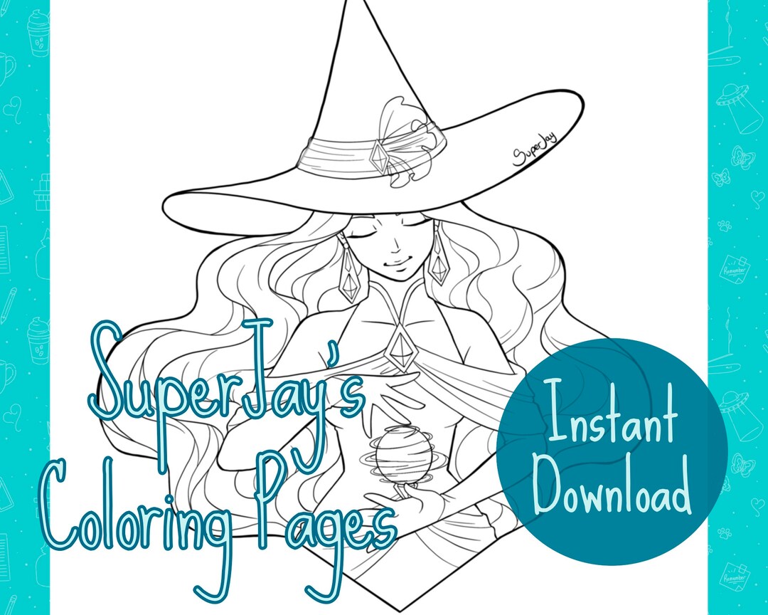 Cute Magical Witch Girl Printable Coloring Page for Teens Adults Kids ...