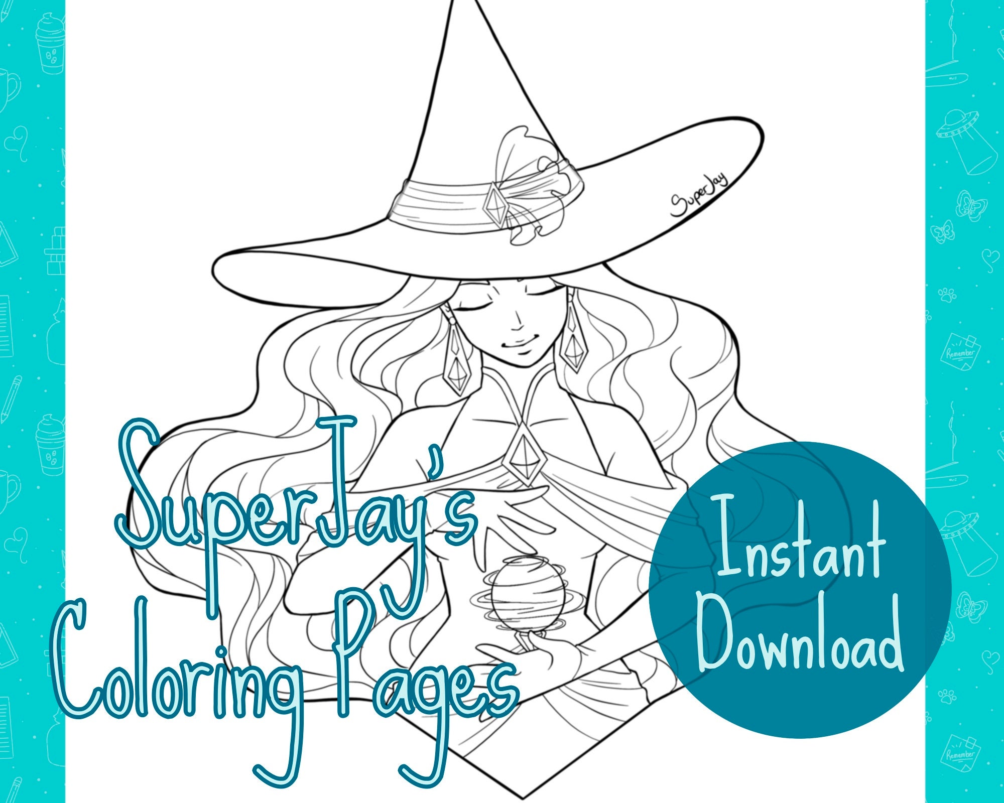 Cute Magical Witch Girl Printable Coloring Page for Teens Adults Kids ...