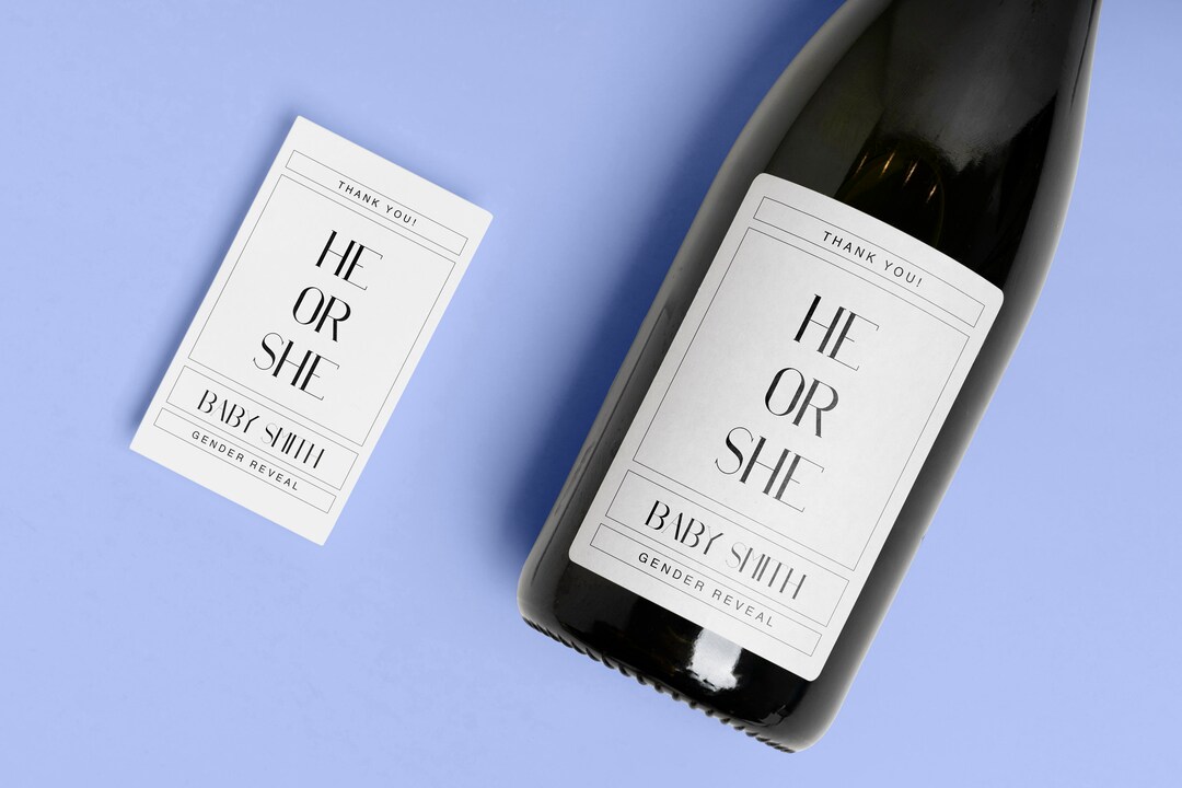 Gender Reveal Wine Bottle Label He or She Wine Tags Gender - Etsy