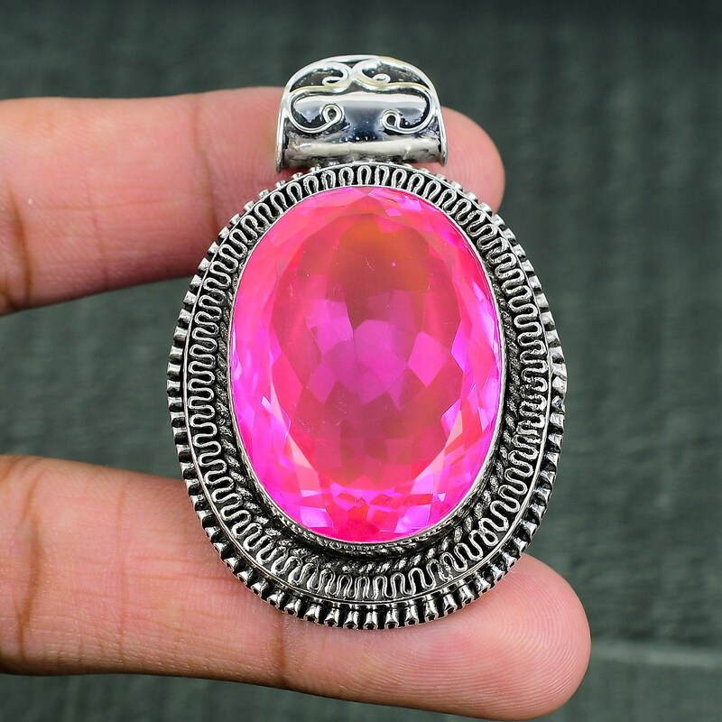 Pink Stone Pendant - Etsy