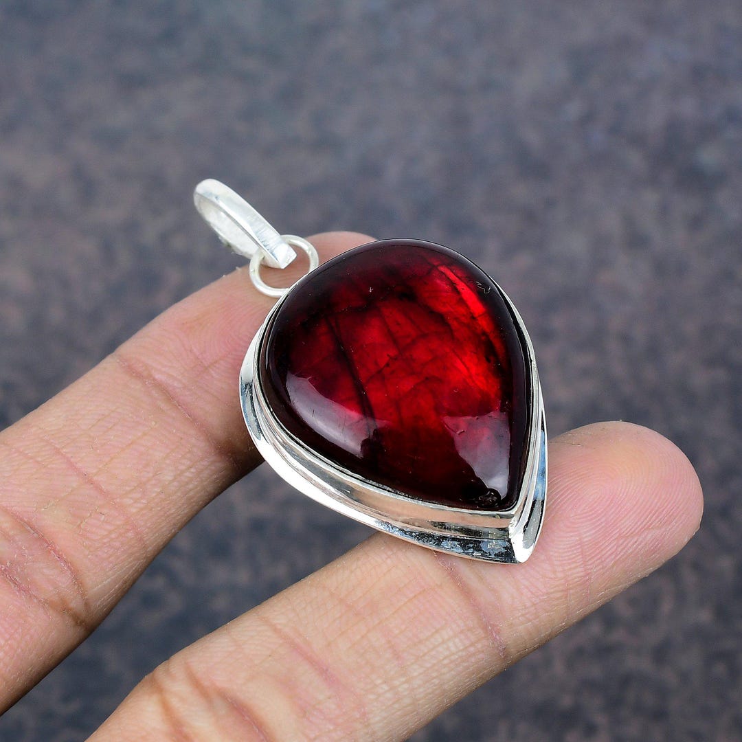 Red Flash Labradorite Pendant Gemstone Pendant 925 Sterling Silver ...