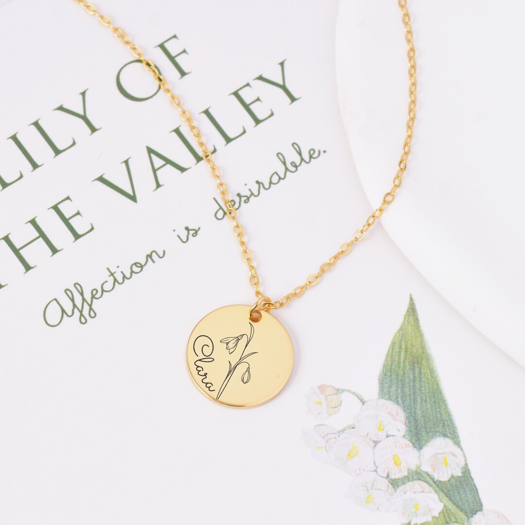 Personalized S925 Silver Necklace With Engraving, Birth Flower, Name ...