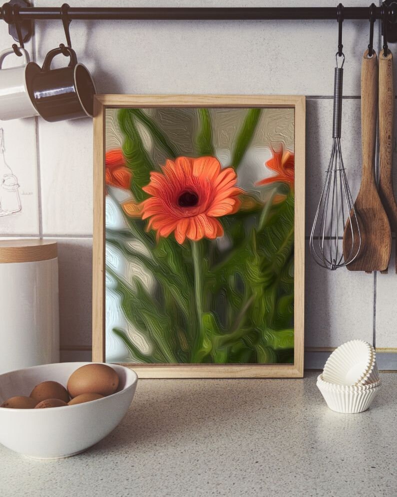Orange Gerbera Daisy Wall Art Print Kitchen Wall Art Decor - Etsy
