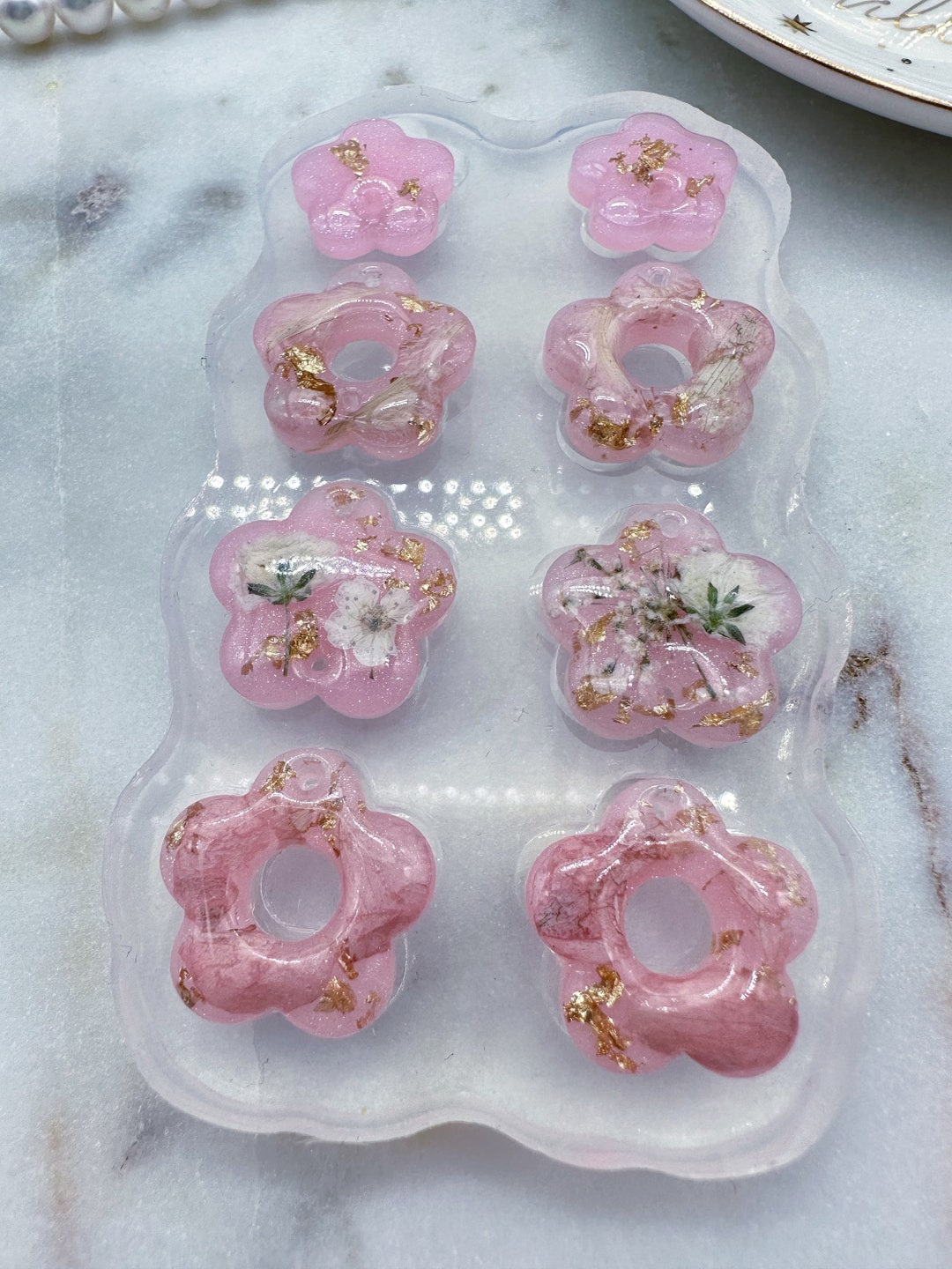 Clear Silicone Mold for Resin Four-level Mary Quant Flower Dangle ...