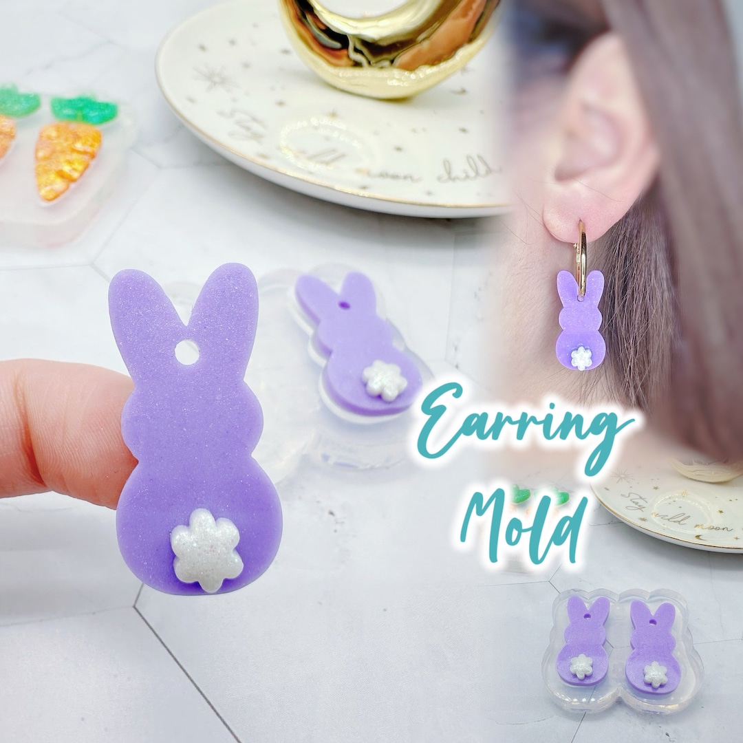 Cotton Tail Bunny Dangle Hoop Earring Mold Easter Clear Silicone Mold ...