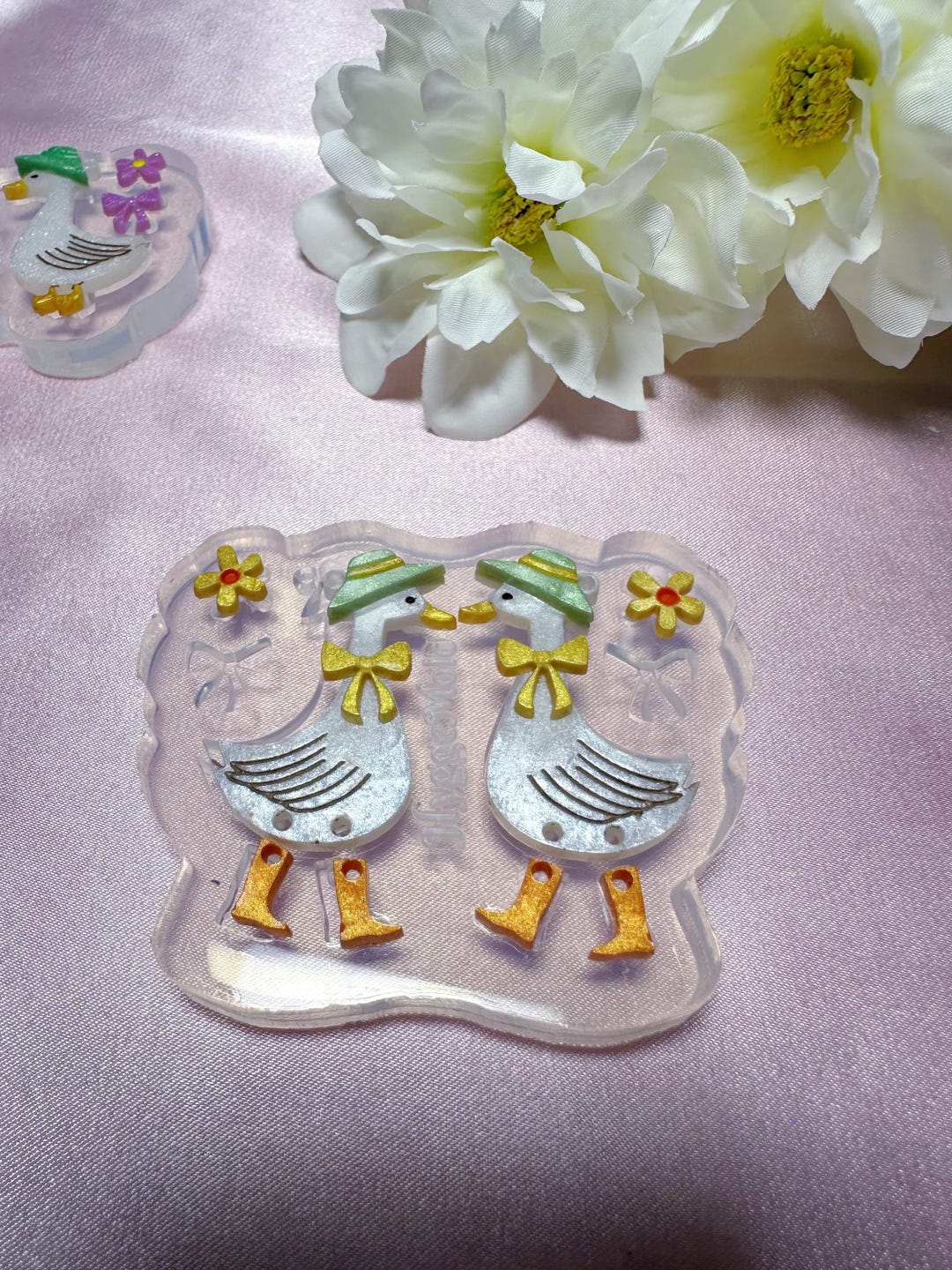 Clear Silicone Mold for Resin Duck Goose in Boots With a Hat and Ribbon ...