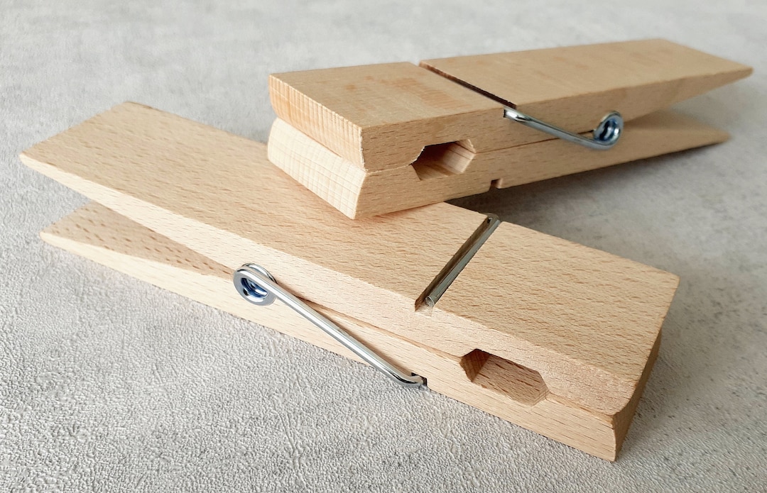 High Quality, Large Wooden Peg Solid Hardwood FSC Beech 15cm Long, Metal Spring, Smooth, Jumbo ...