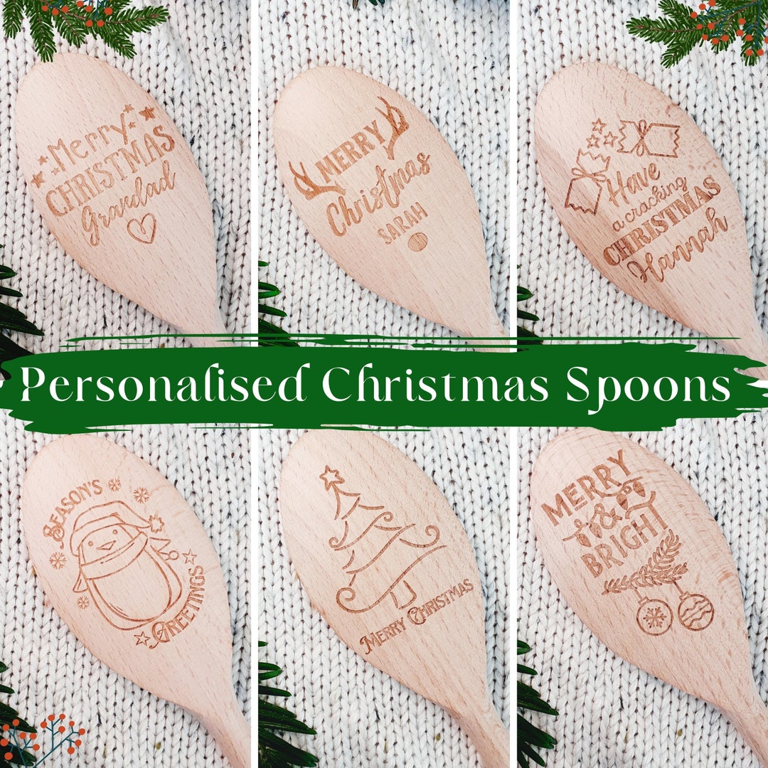 Personalised Christmas Wooden Spoon – Engraved Beech Gift, Stocking ...